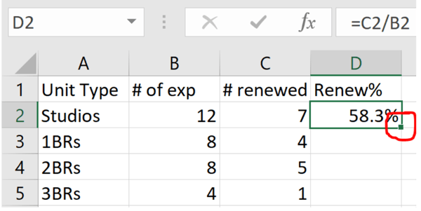 The Fill Down Function A Fast Way To Repeat Excel Formulas